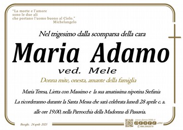 Trigesimo: ADAMO MARIA